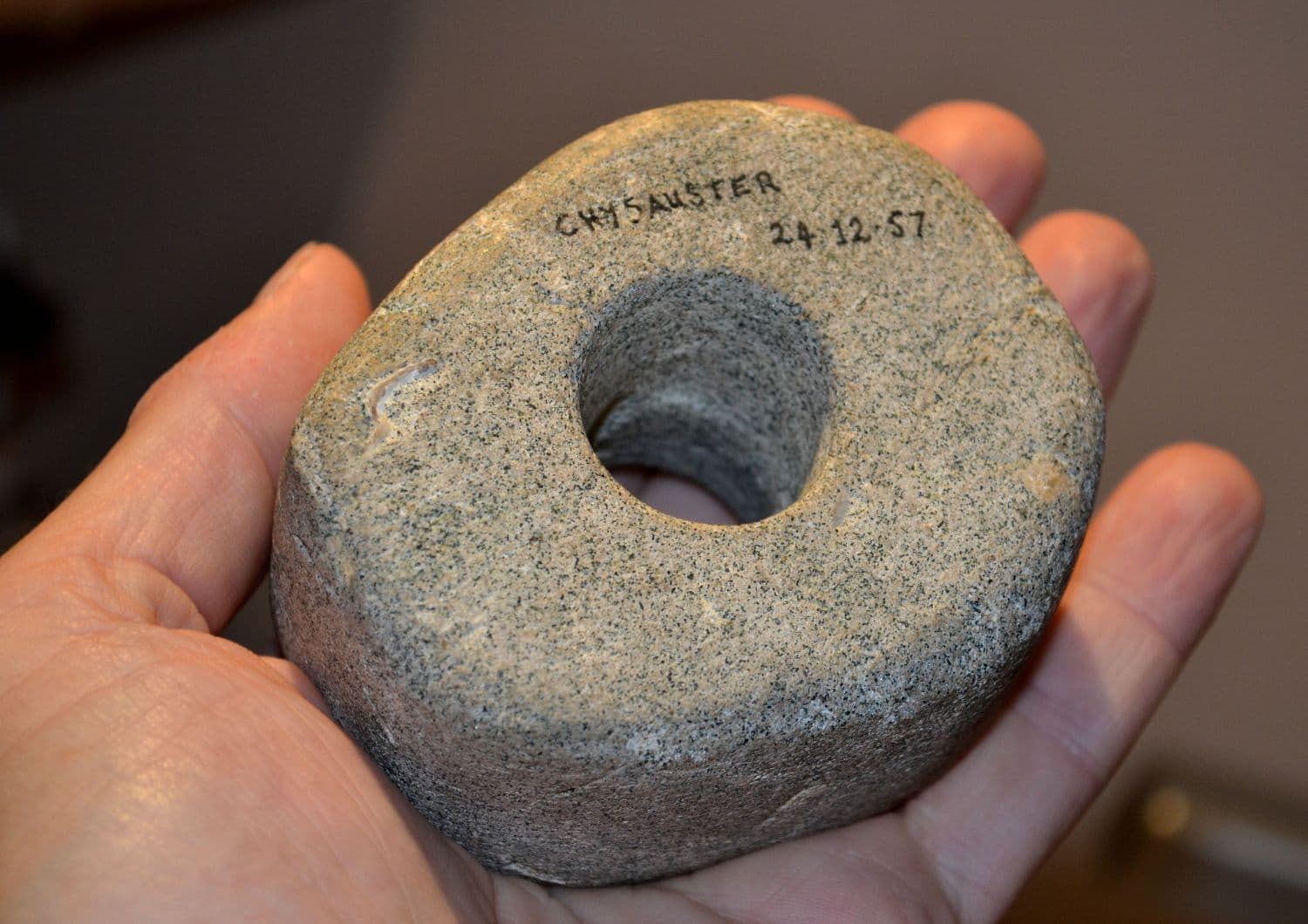 A large heavy and superb Neolithic Granite perforated stone Macehead ...