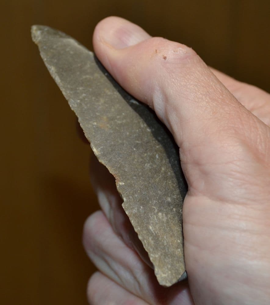 A large Paleolithic Mousterian Neanderthal flint "backed" hand sickle ...