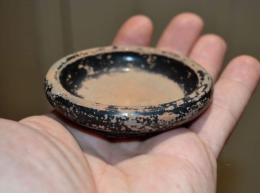 A nice Ancient Greek glazed terracotta pedestalled Salt Dish Salter ...