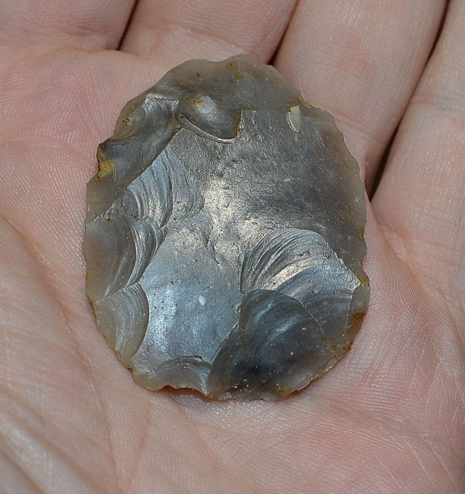 A nicely worked Neolithic semi-translucent discoidal flint scraper tool ...
