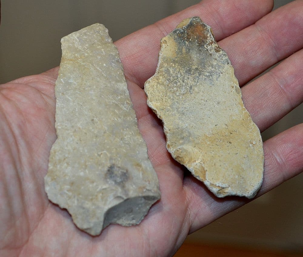 A pair of good sized Paleolithic Neanderthal flint flake knife tools ...