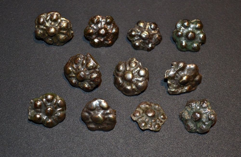 A scarce and unusual group of 11 x Medieval Silvered Bronze decorative ...