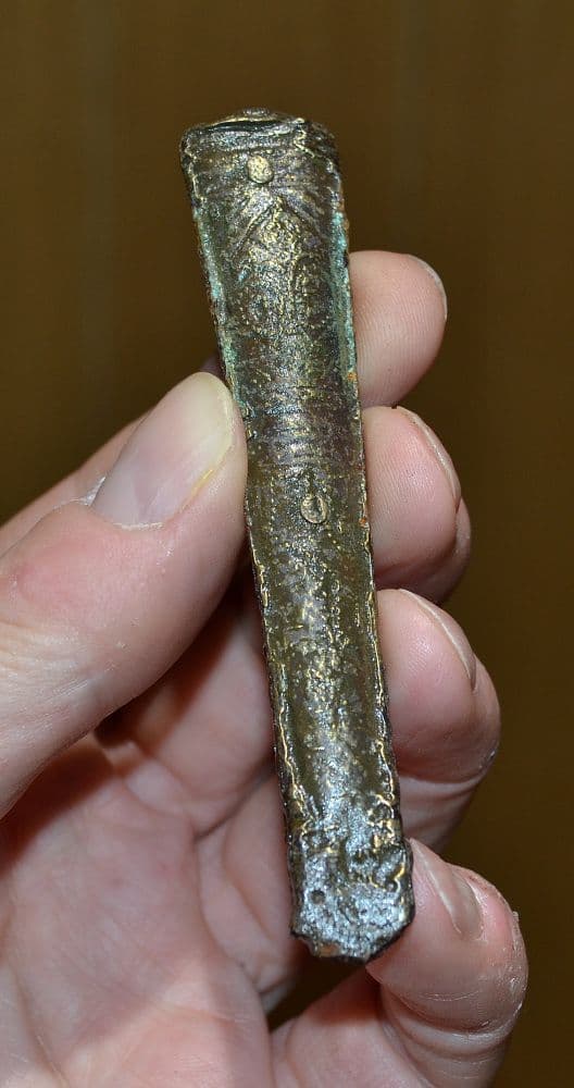 A small Tudor period Iron dagger in its decorative bronze scabbard ...