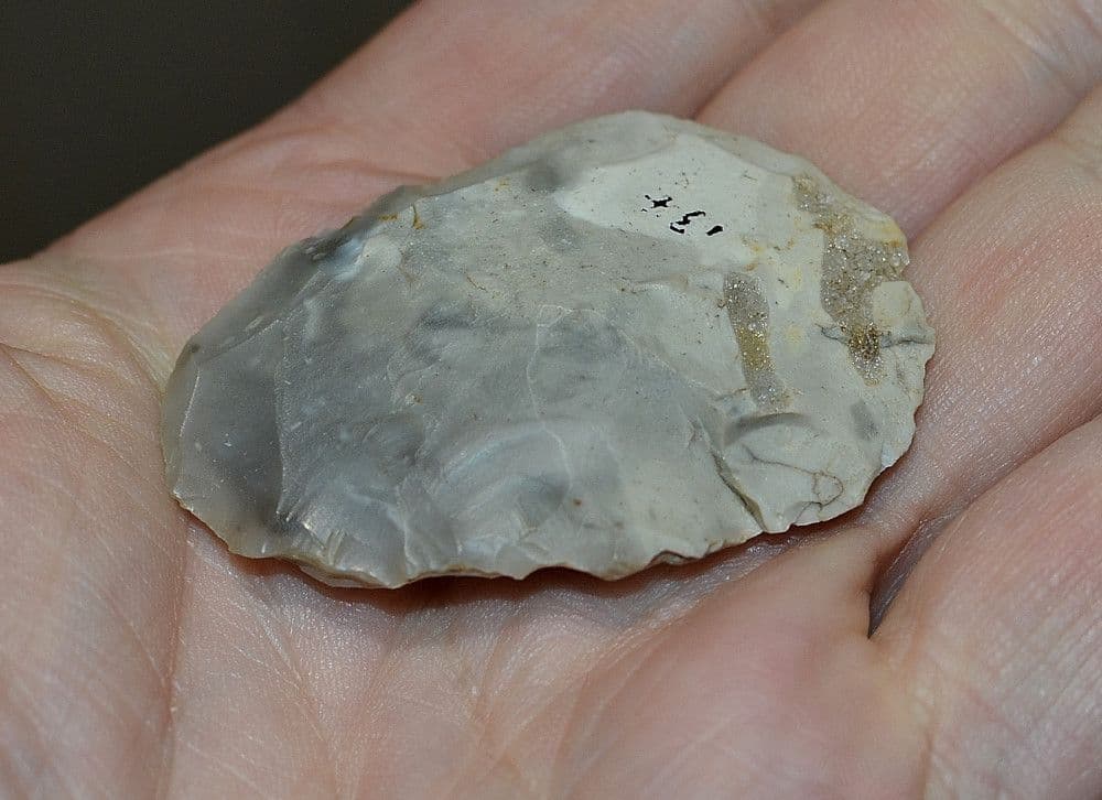 A superb well worked Neolithic flint scraper / knife tool & Quartz ...