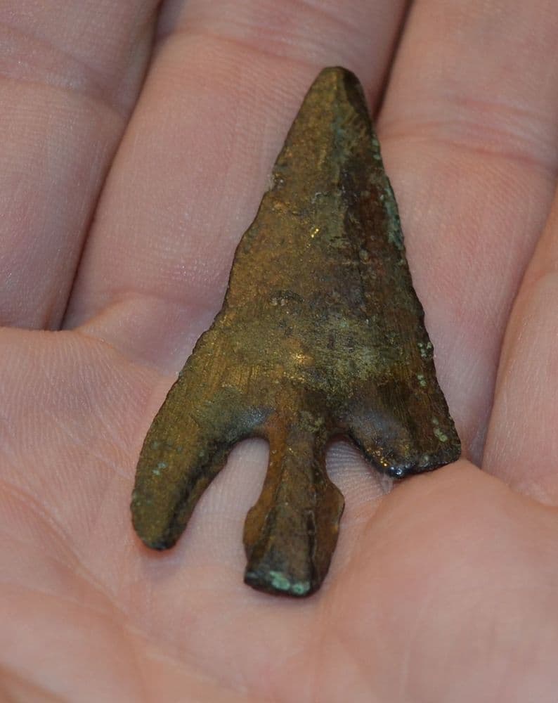 A very rare Early Bronze age sizeable Bronze barbed and tanged ...