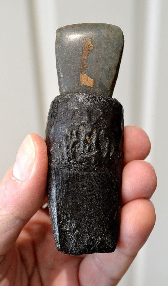 An exceedingly rare Neolithic Jadeite Axe in its original Antler socket ...