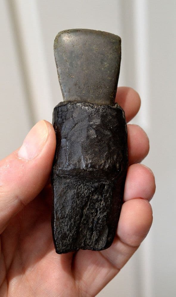 An exceedingly rare Neolithic Jadeite Axe in its original Antler socket ...