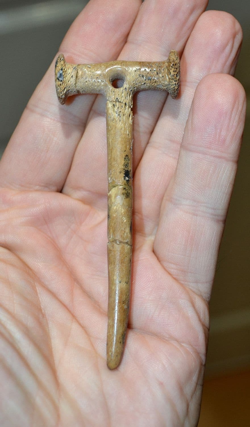 An extremely rare Neolithic ornately carved bone cloak pin with ...