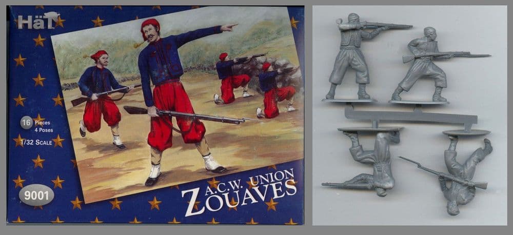 A HaT 1 32 scale 54mm Plastic Models Set 9001 ACW Union Zouaves x 16