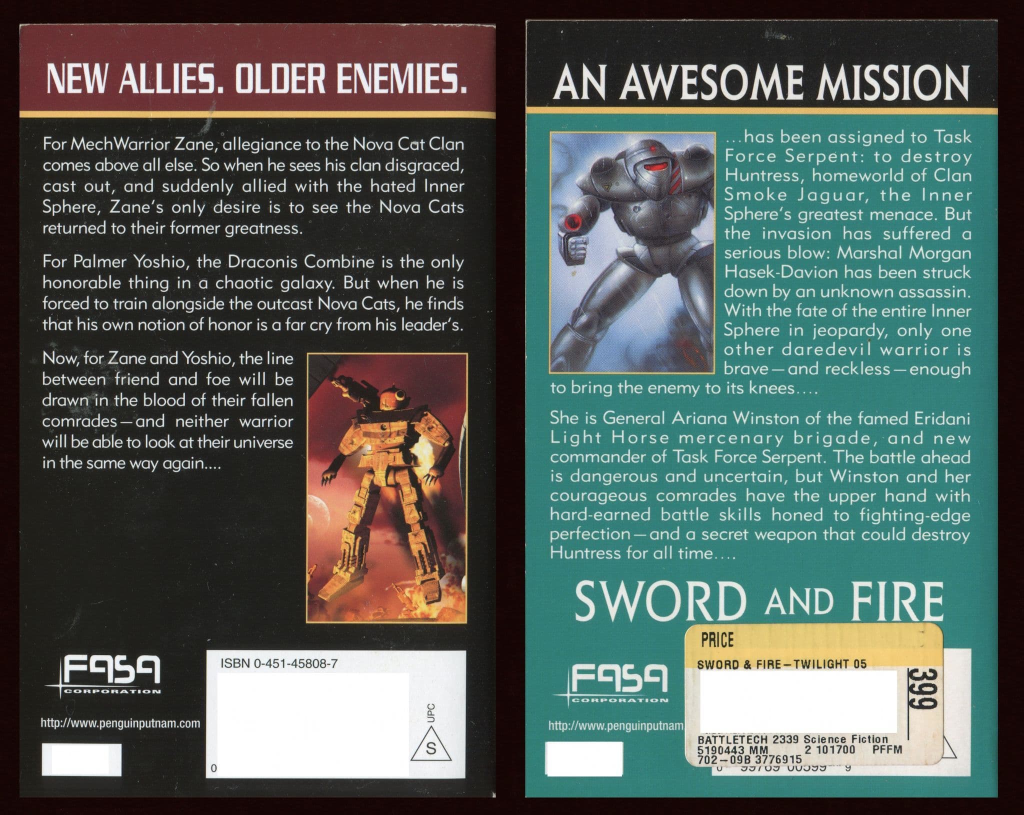 Battletech Novels Path of Glory & Sword and Fire 2 books