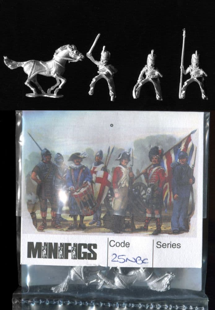 Minifigs 15mm Napoleonic British 25NBC KGL Hussar Command x 3 mtd figs