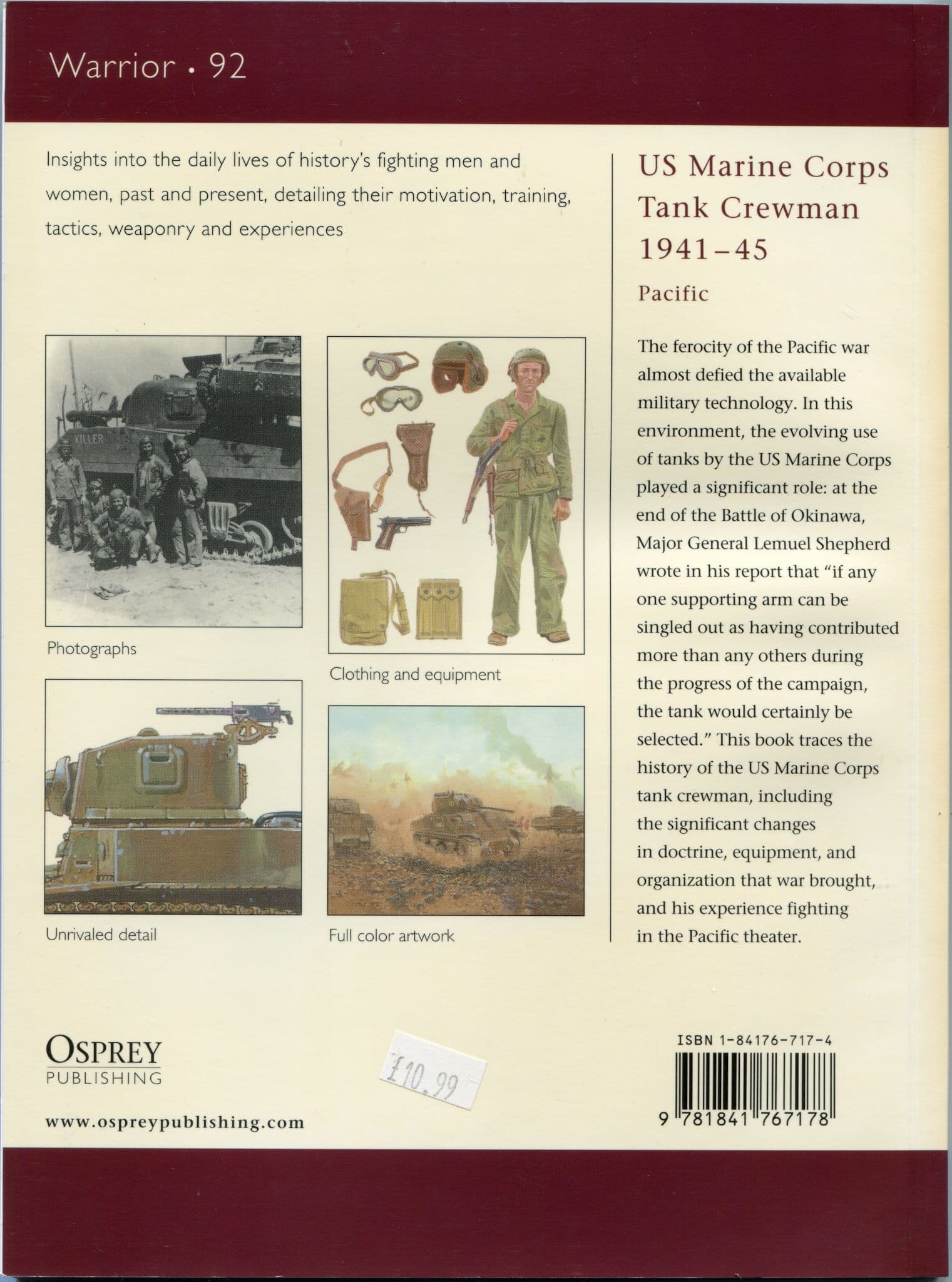 Osprey Warrior WAR 092 US Marine Corps Tank Crewman 1941 45 Pacific