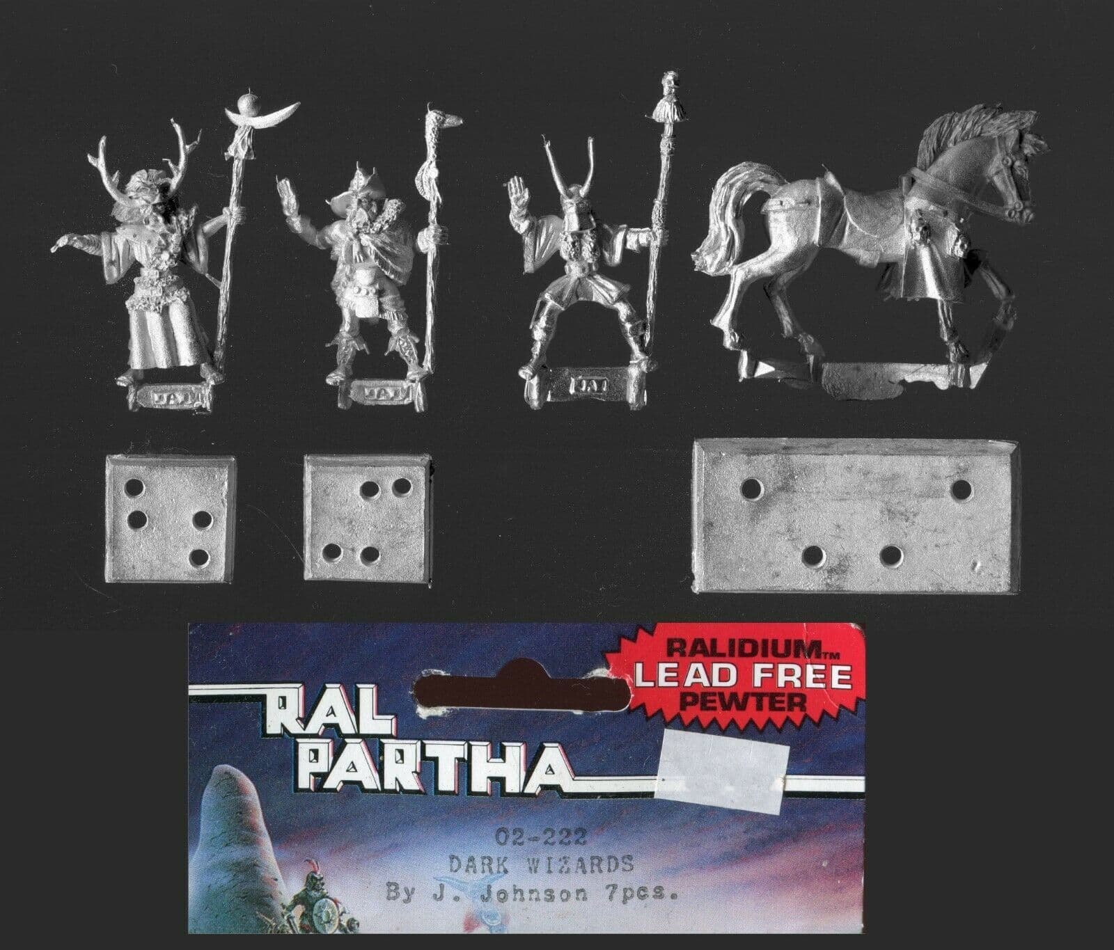 Ral Partha 25mm Fantasy 02-222 Dark Wizards 2 foot & 1 mounted