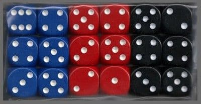 Smaller Spot Dice Eighteen 12mm 6-sided Dice - Blue Red Black