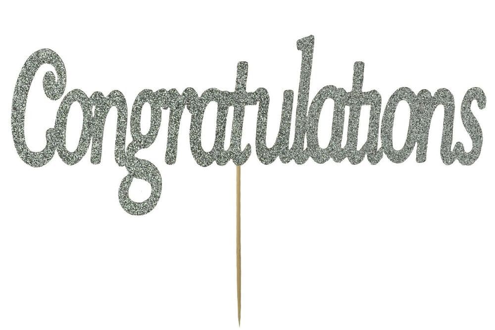 Kelsi Marsh - Congratulations Silver Glitter Cake Topper