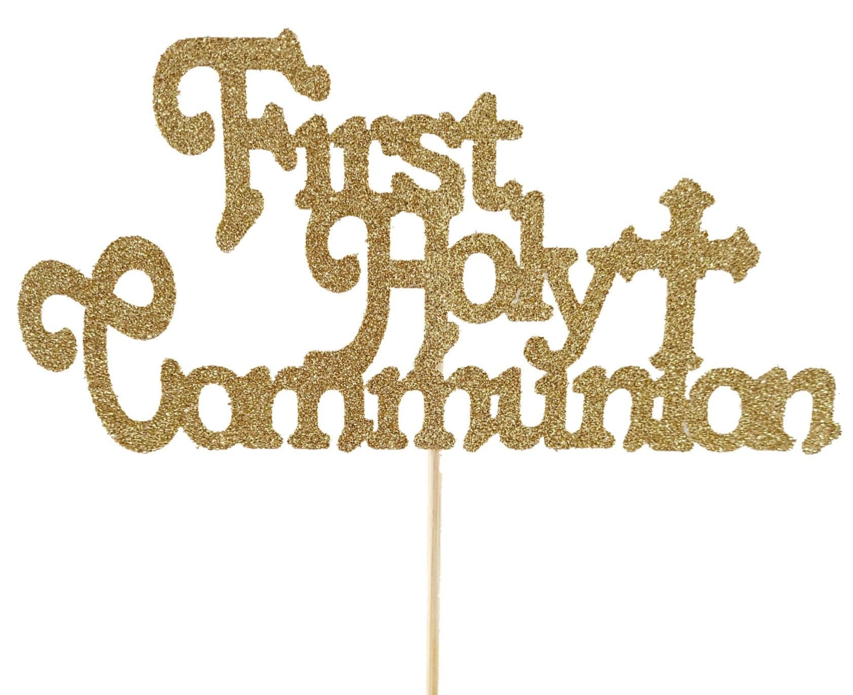 Kelsi Marsh - First Holy Communion Gold With Cross Glitter Cake Topper