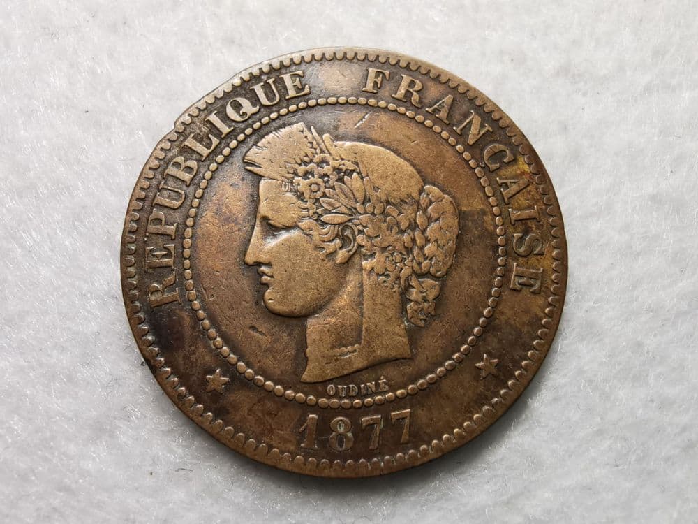 France 5 Centimes 1877 A Scarce AF CS7632