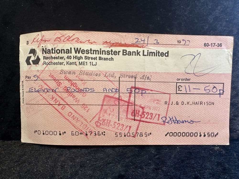 GB Natwest Bank 1977 Cancelled Cheque VG BKN2433
