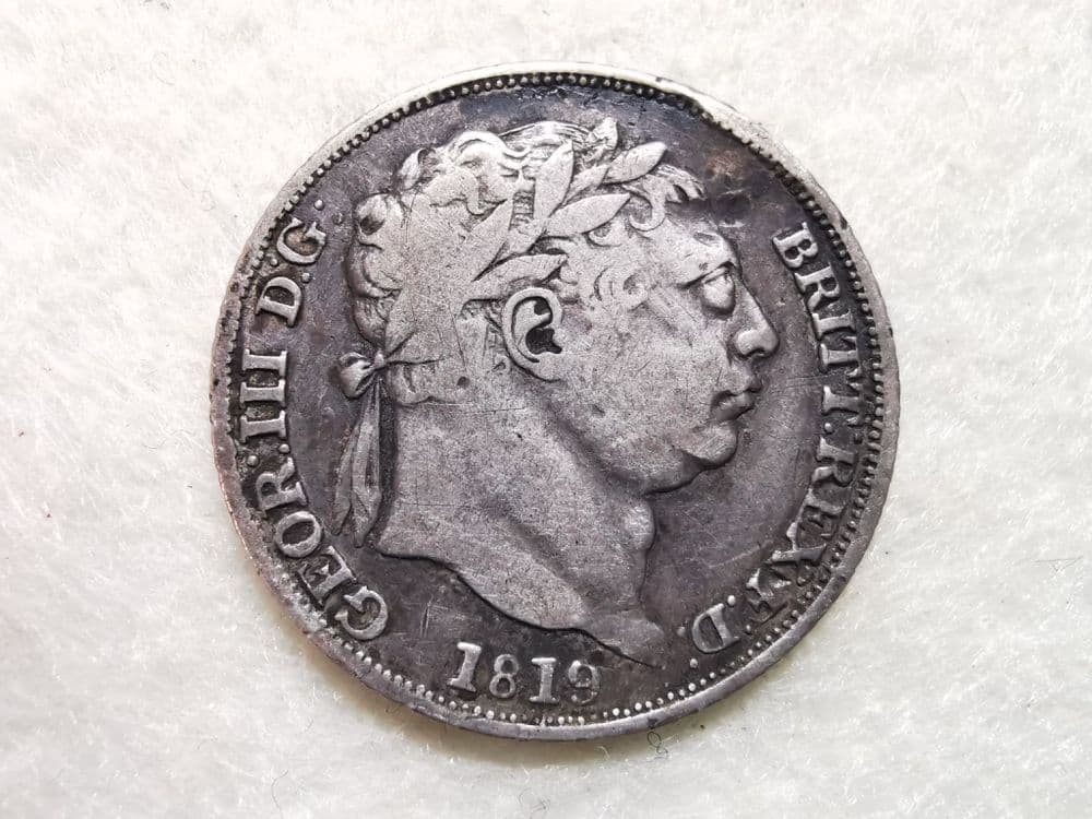 George III Silver 925 Sixpence 1819 GF Dents CS10823