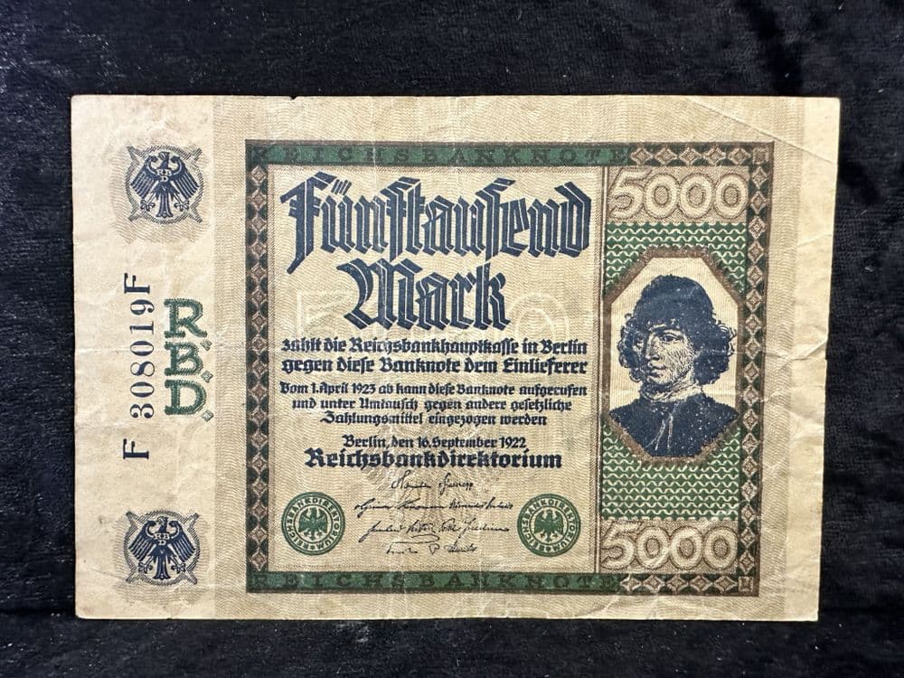 Germany 5000 Mark 1922 Watermark Thorns VG BN537