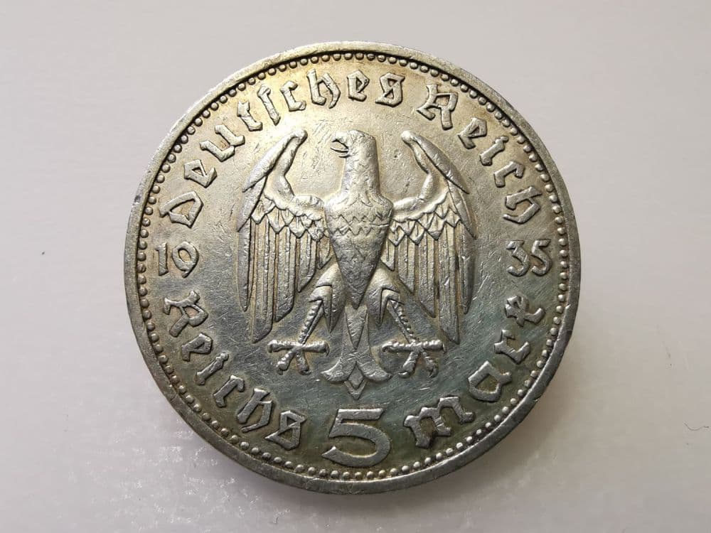 Germany Silver 900 5 Reichsmark 1935 G VF CS2423