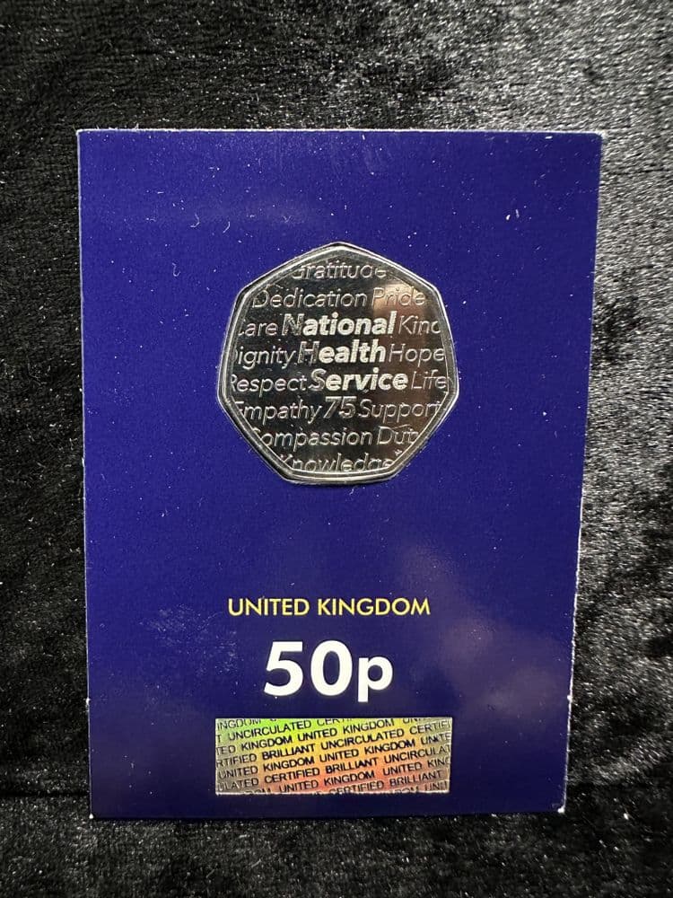 Great Britain 2023 75 Years of the NHS 50p Coin Unc in Card CK242