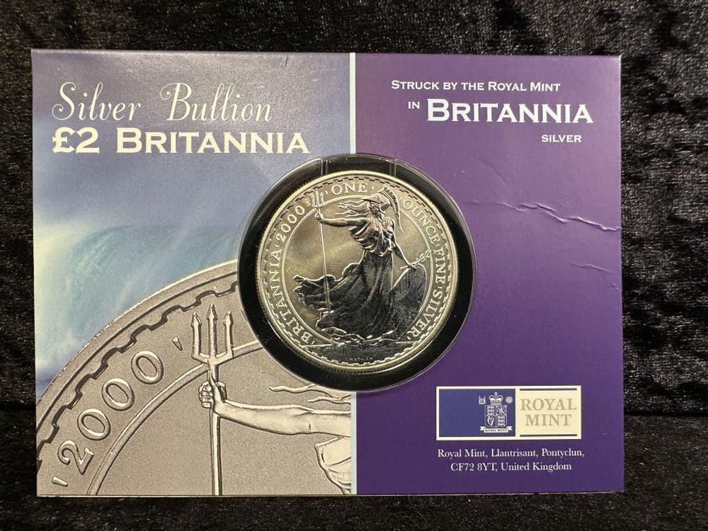 Great Britain Silver 958 2000 1oz Britannia 2 Unc in Card BC3934