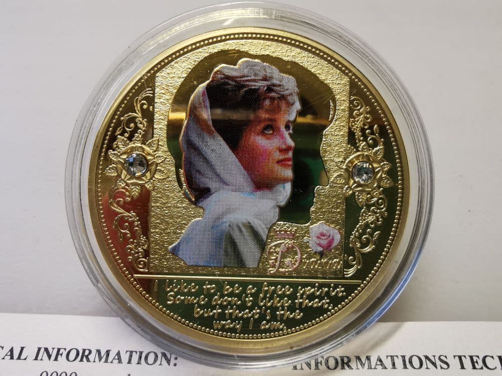 Princess Diana Memorial 2017 Gold Plated Swarovski Medal Free Spirit With COA OS303