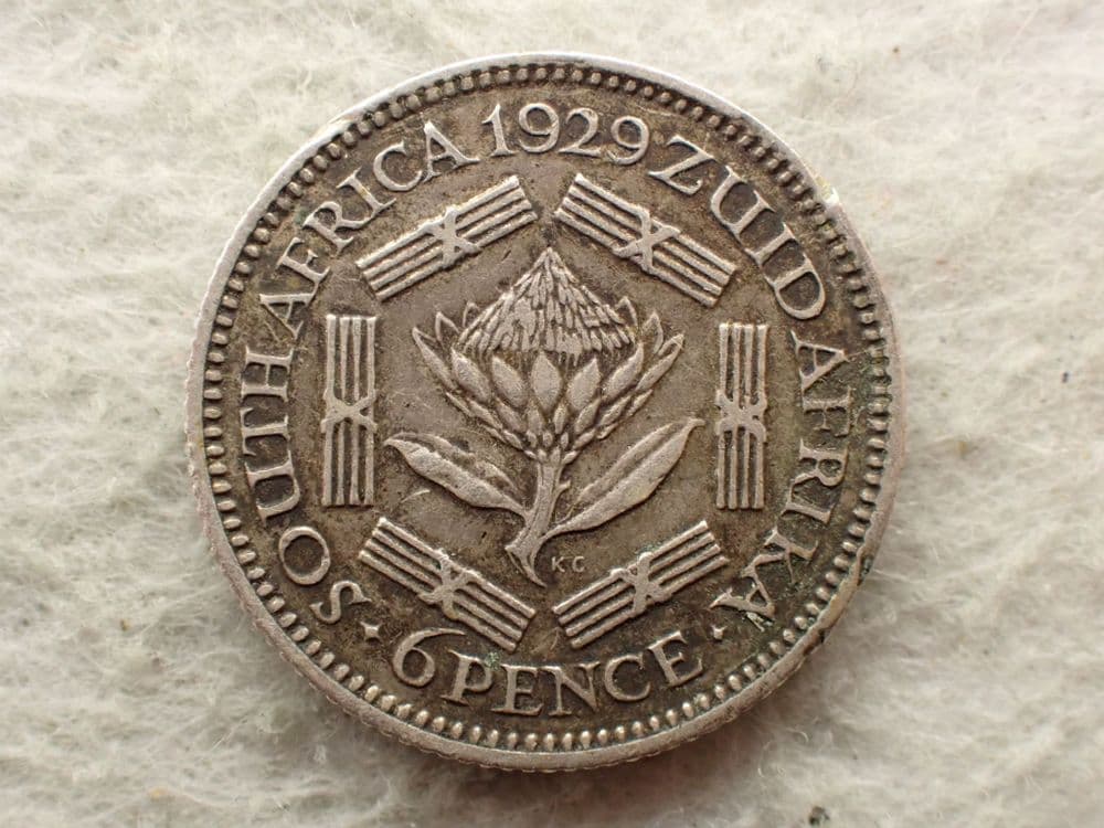 South Africa Silver 800 Sixpence 1929 AF CS13633