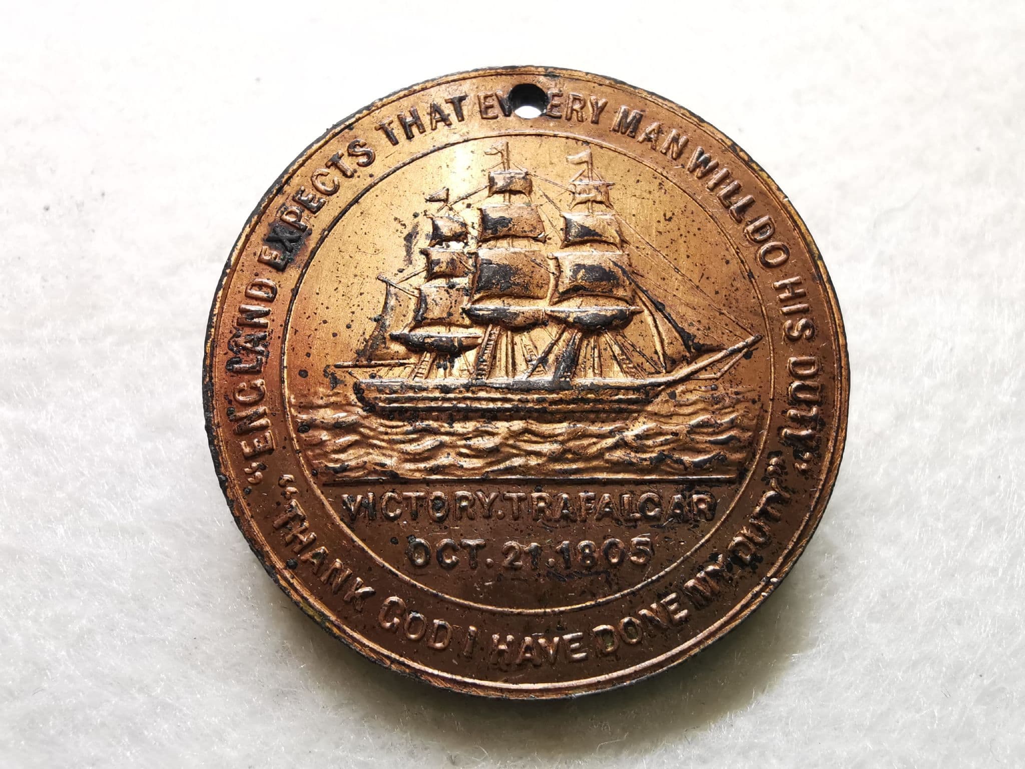 Trafalgar Centenary 1905 Medal Made from Copper from HMS Victory AVF CS9613