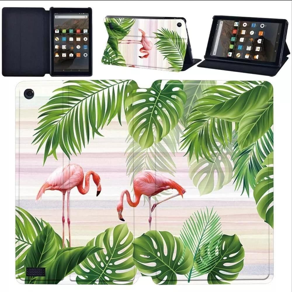 Amazon Fire Tablet Case - Flamingo Green Leaves