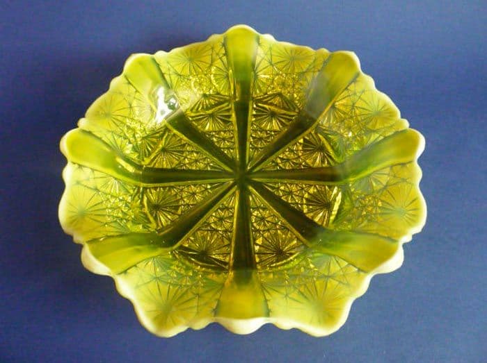 Sold Large Davidson s Yellow Pearline Glass Lady Chippendale Round Dish ...