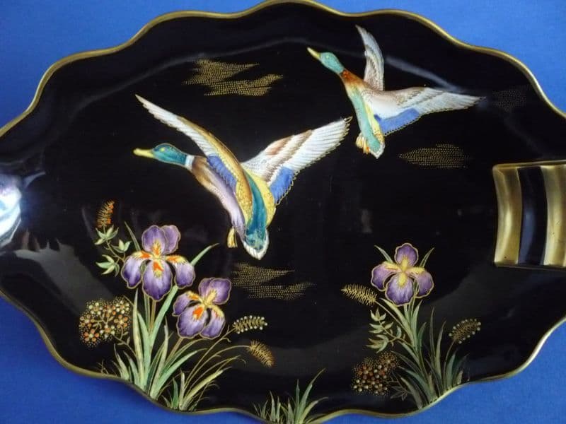 Carlton Ware Mallard Duck Noire Royale Oval Tray c1950 Sold