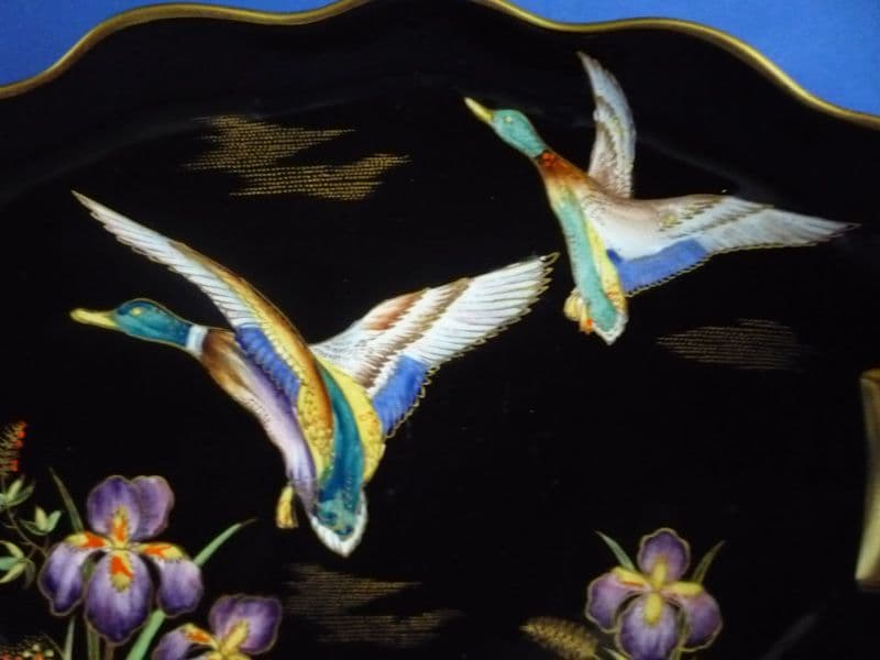 Carlton Ware Mallard Duck Noire Royale Oval Tray c1950 Sold