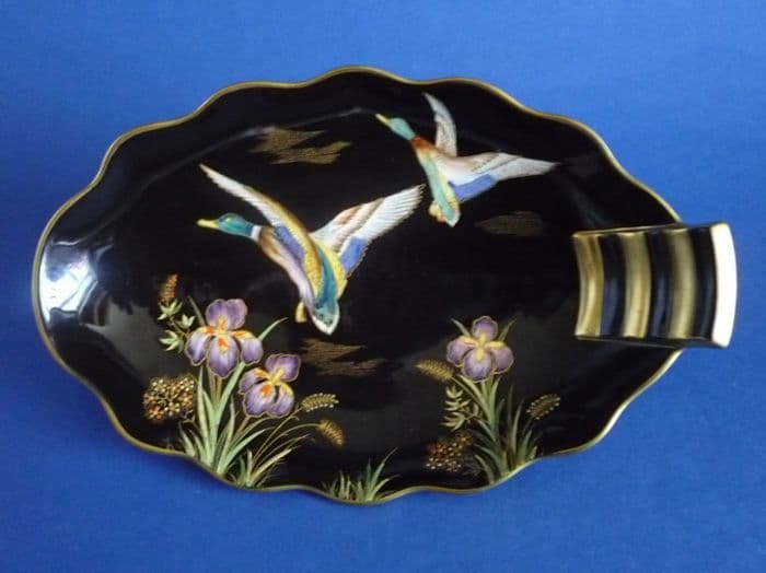 Carlton Ware Mallard Duck Noire Royale Oval Tray c1950 Sold
