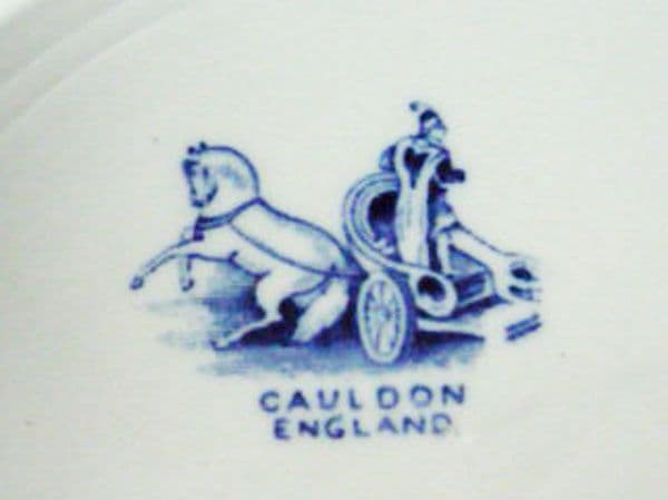 Cauldon Blue and White Triumphal Chariot Large Cake Plate c1910