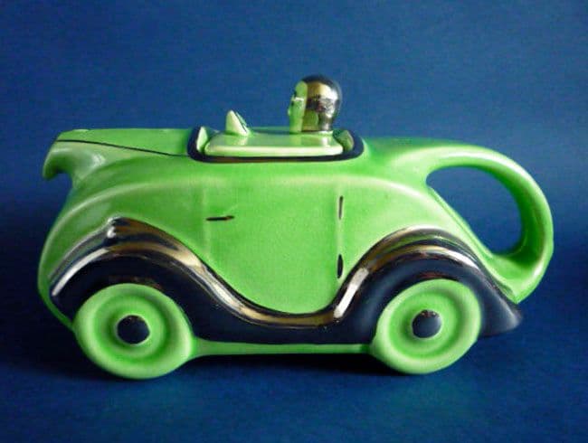 Classic 1930s Art Deco Green Racing Car Teapot by Sadler OKT42 c1937 Sold