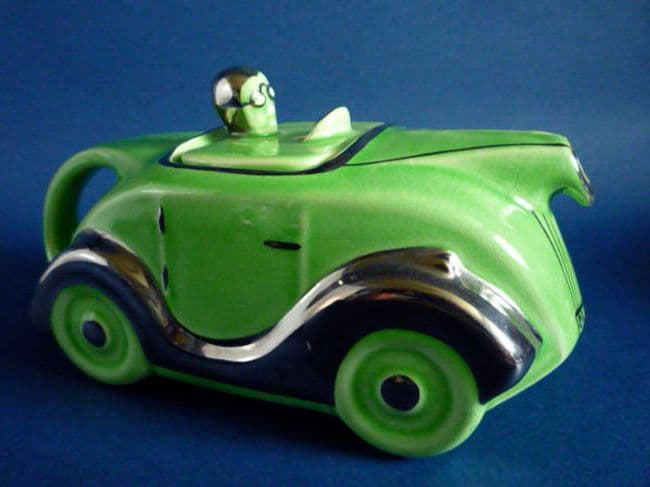 Classic 1930s Art Deco Green Racing Car Teapot by Sadler OKT42 c1937 Sold