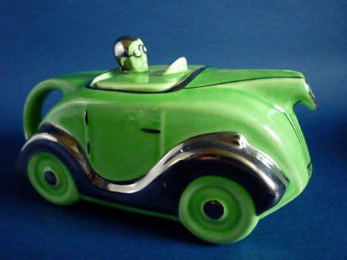 Classic 1930s Art Deco Green Racing Car Teapot by Sadler OKT42 c1937 Sold