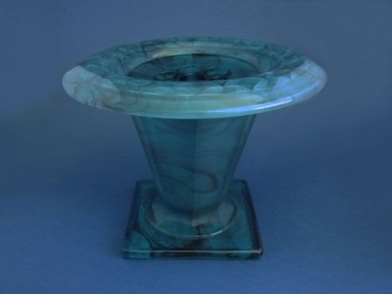 Davidson s Blue Cloud Glass 278D Vase with Flower Block c1930