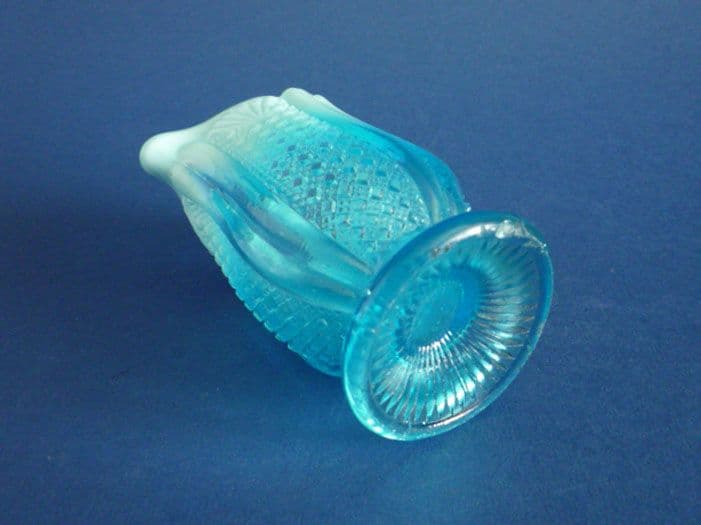 Davidson s Blue Pearline Glass Richelieu Footed Jug c1885