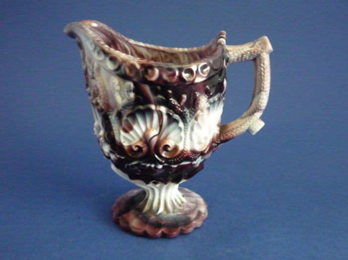 Davidson s Purple Malachite Slag Glass Shell and Coral Cream Jug c1880 Sold