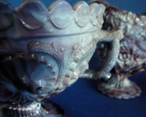 Davidson s Purple Malachite Slag Glass Shell and Coral Jug & Bowl c1880