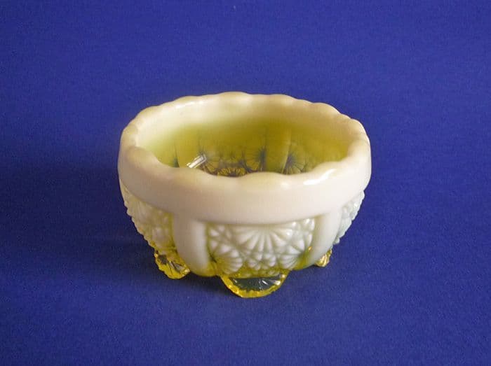 Davidson s Yellow Pearline Glass Lady Chippendale Open Salt c1885 Sold