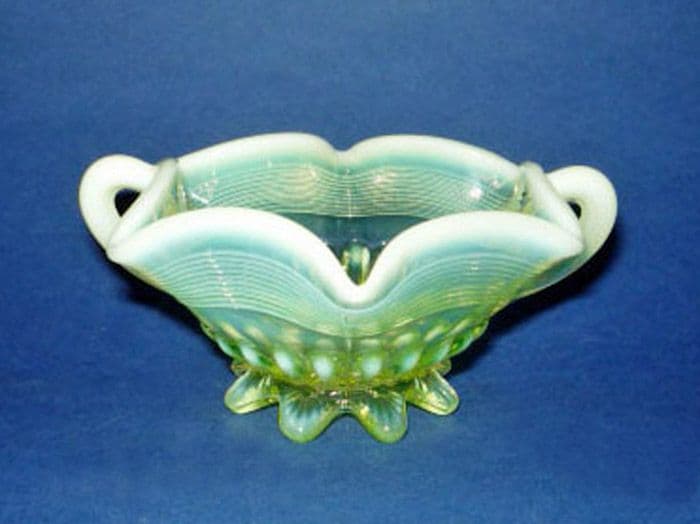 Davidson s Yellow Pearline Lady Caroline Two Handled Glass Dish c1895 Sold