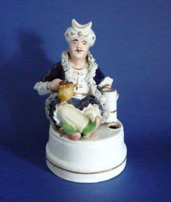 Early Staffordshire Dudson Pottery Quill Holder and Inkwell Seated Turk ...