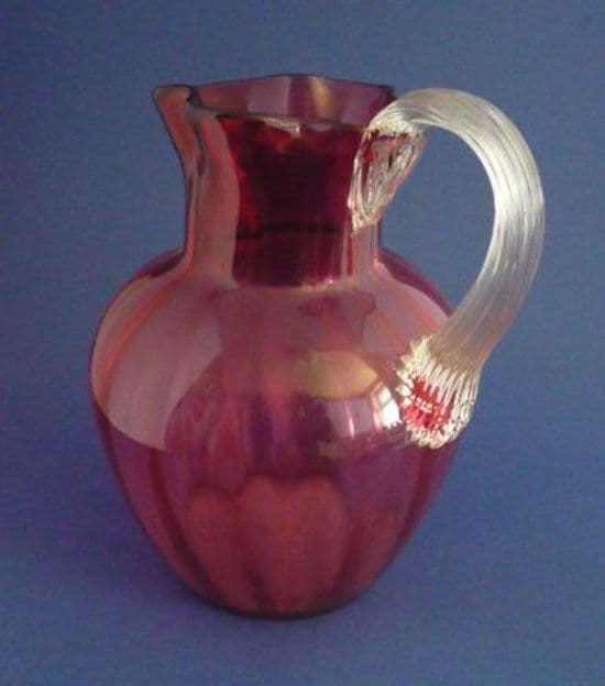 Fine Antique Victorian Ribbed Cranberry Glass Jug c1880