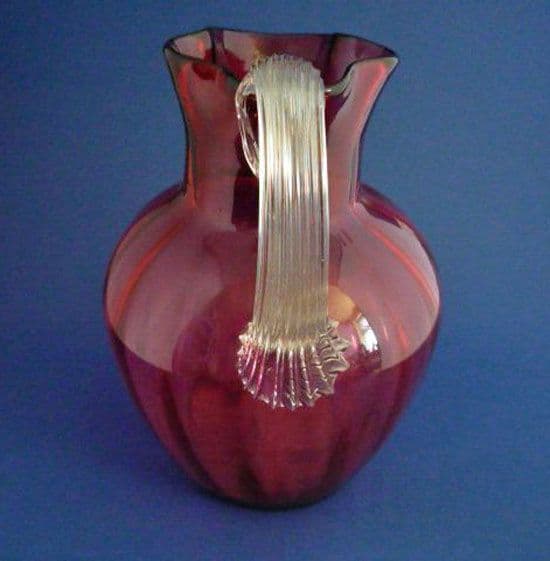 Fine Antique Victorian Ribbed Cranberry Glass Jug c1880