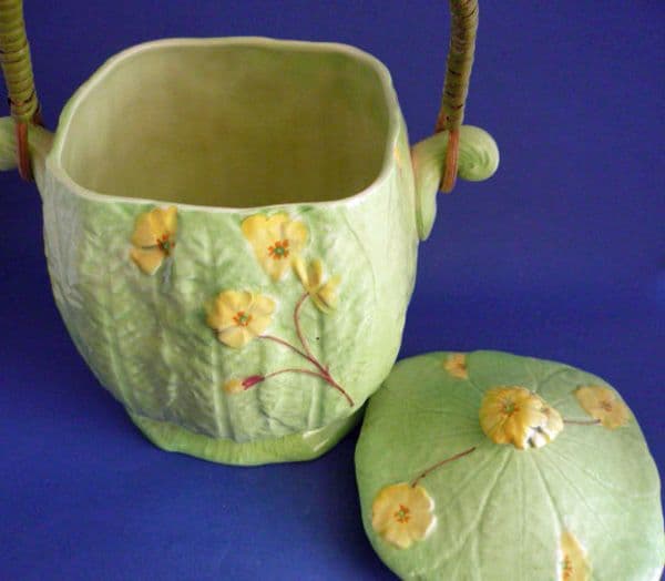 Grimwade s Royal Winton Rubian Art Pottery Primula Biscuit Barrel c1935