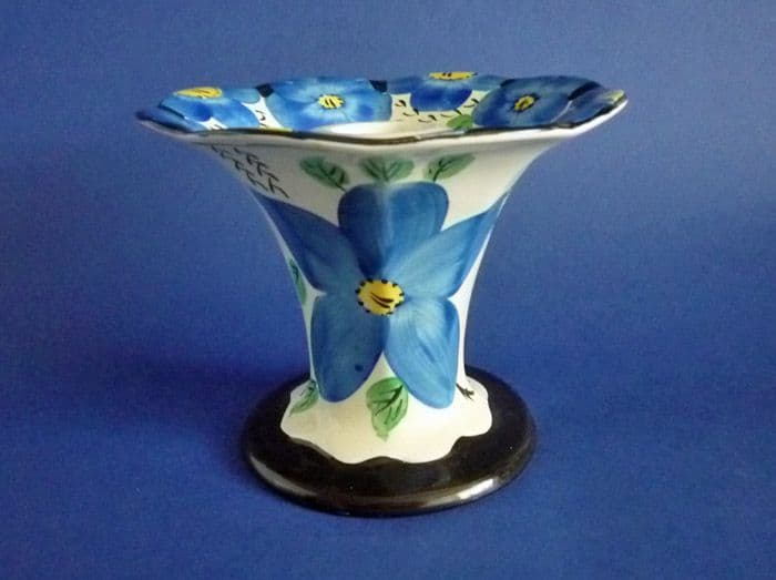 Hand Painted Samford Ware Blue Floral Art Deco Vase c1935 Sold